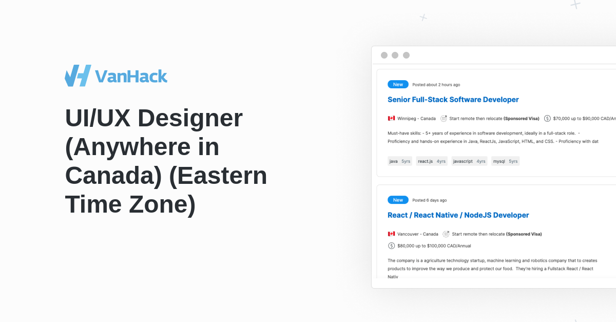 UI/UX Designer (Anywhere in Canada) (Eastern Time Zone) - VanHack